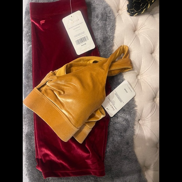 Fabletics | Shorts | Fabletics Red Velour Biker Shorts And Gold Sports ...